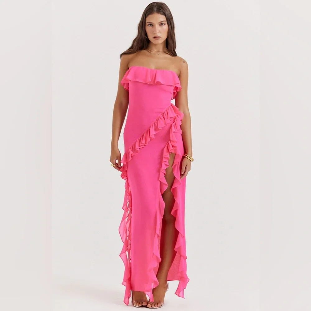 House of CB | Dresses | Nwt House Of Cb Sarina Ruffle Maxi Dress Hot ...